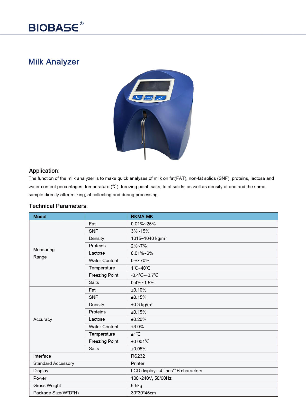 Milk Analyzer - Buy BIOBASE